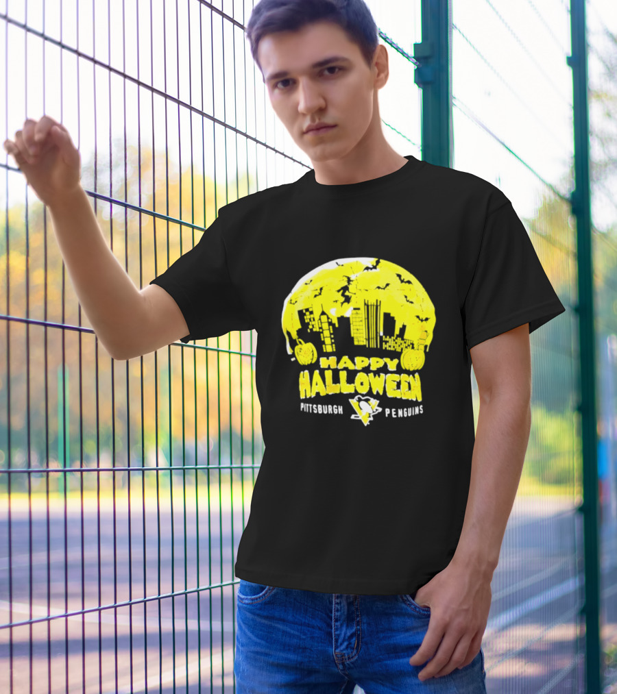 Pittsburgh Penguins Happy Halloween Skyline Pumpkins T-Shirt