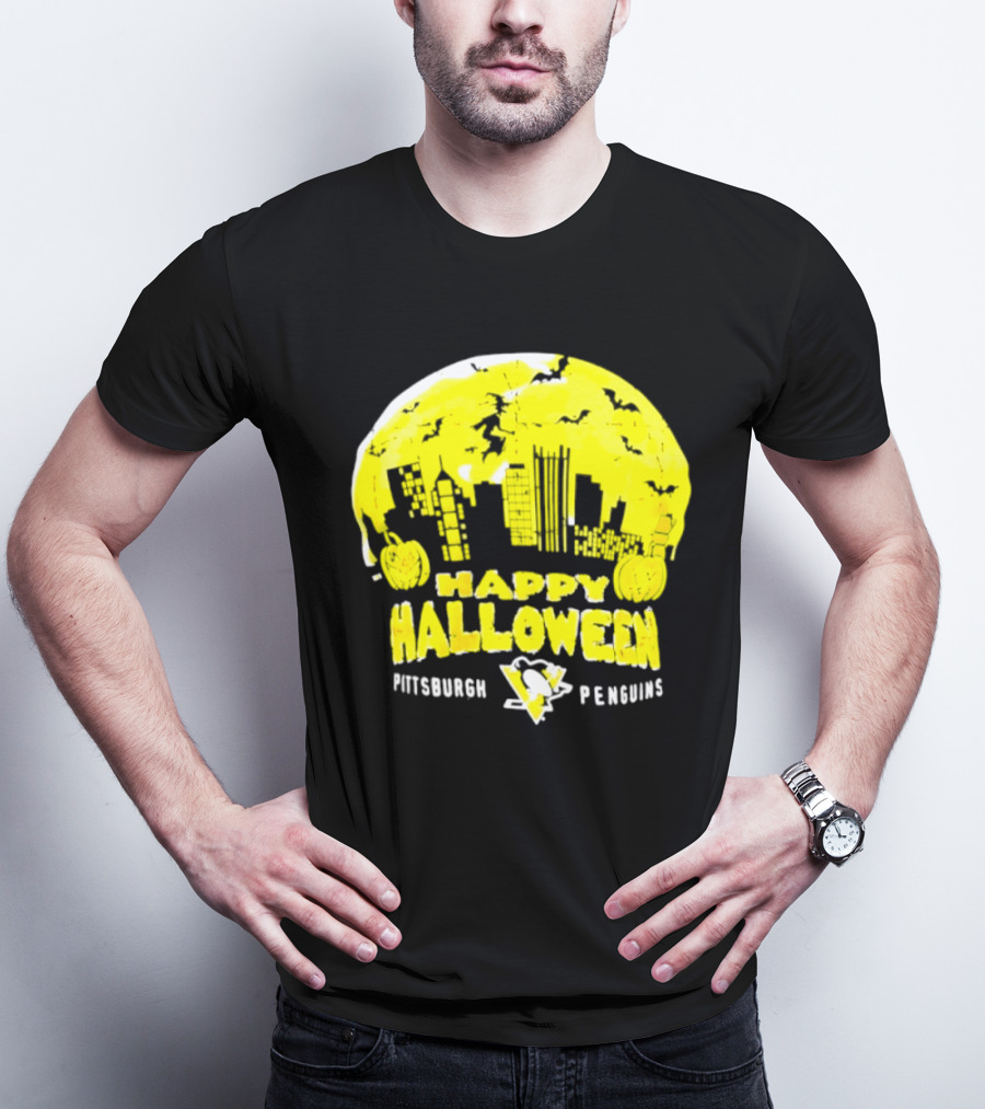 Pittsburgh Penguins Happy Halloween Skyline Pumpkins T-Shirt