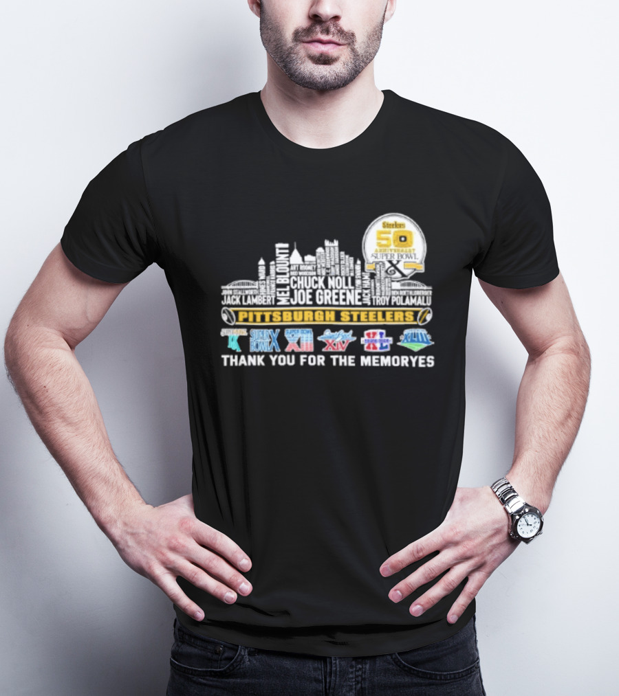 Pittsburgh Steelers Skyline 50th Anniversary Super Bowl Logos Thank You For The Memories T-Shirt