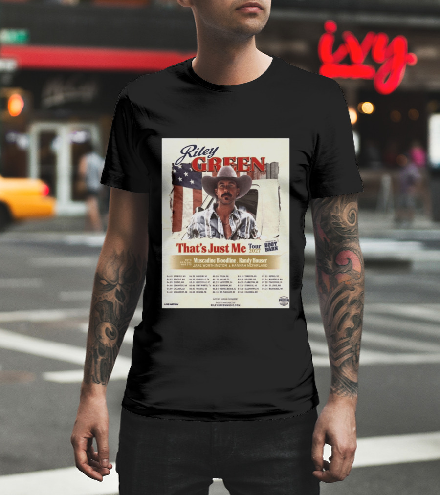 Riley Green That's Just Me Tour 2027 North America Featuring Muscadine Bloodline And Randy Houser Tour Dates T-Shirt
