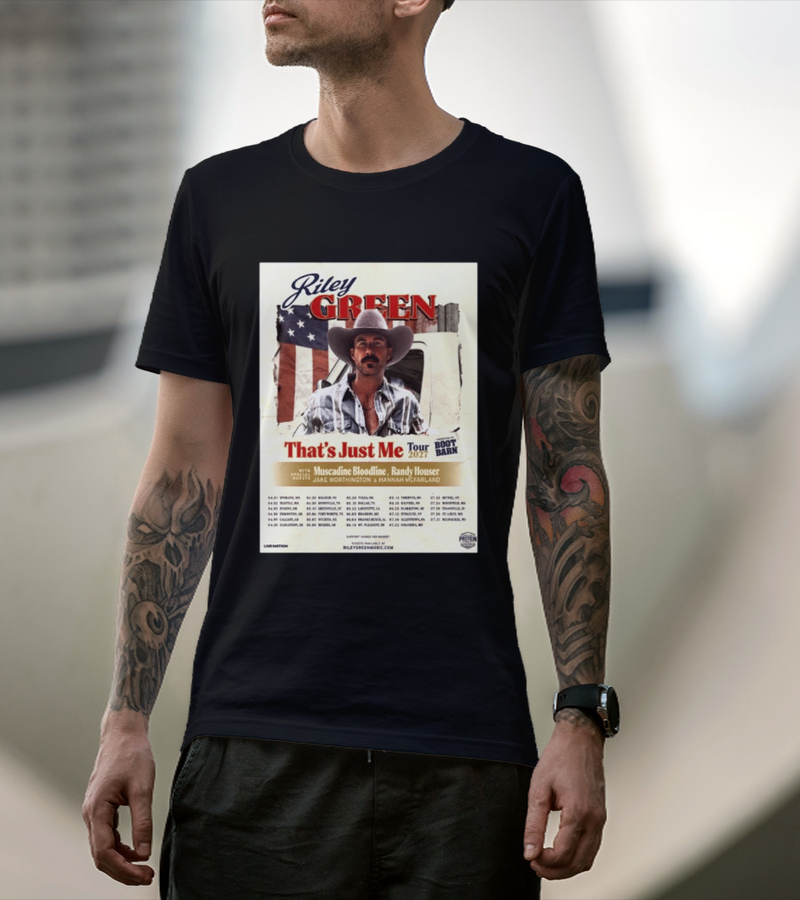 Riley Green That's Just Me Tour 2027 North America Featuring Muscadine Bloodline And Randy Houser Tour Dates T-Shirt