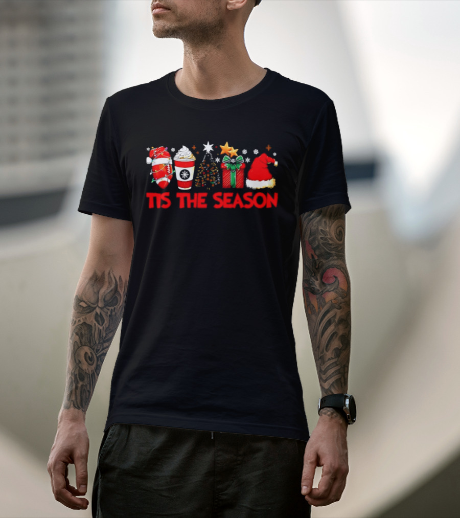 Tis The Season Football Coffee Christmas Tree Gift Santa Hat T-Shirt