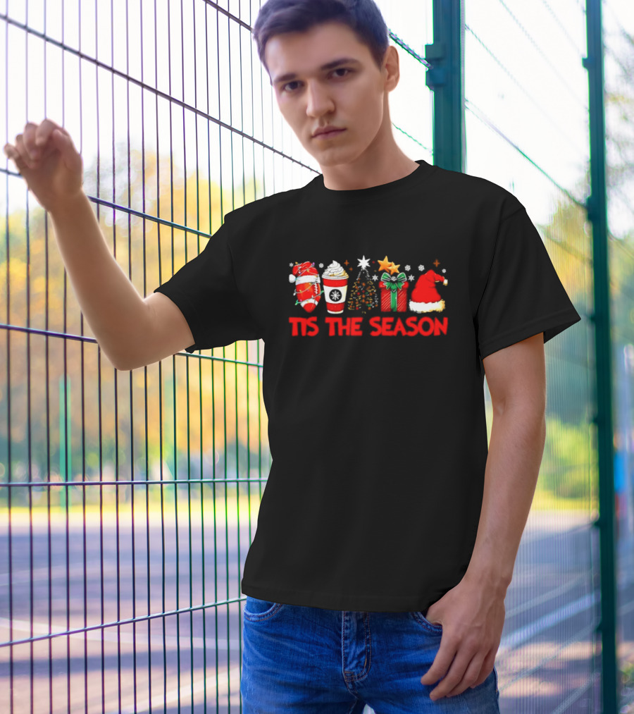 Tis The Season Football Coffee Christmas Tree Gift Santa Hat T-Shirt