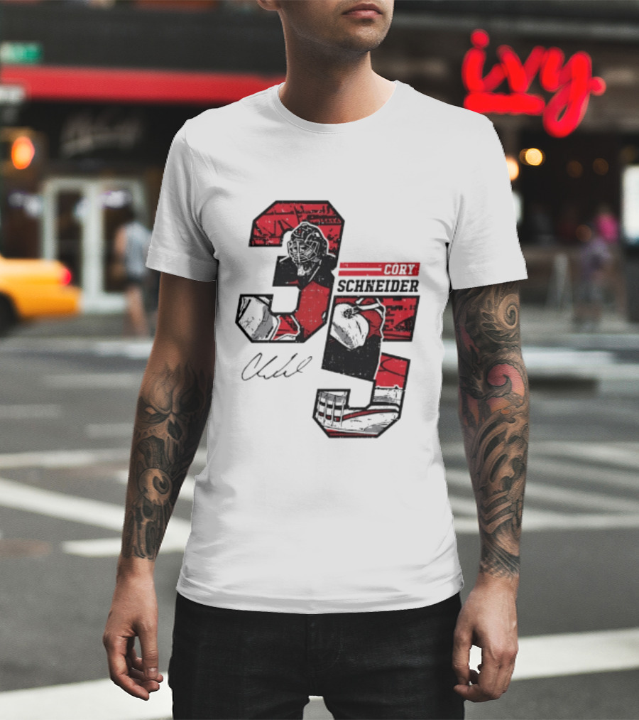 Cory Schneider New Jersey Devils 35 Signature Offset T-Shirt