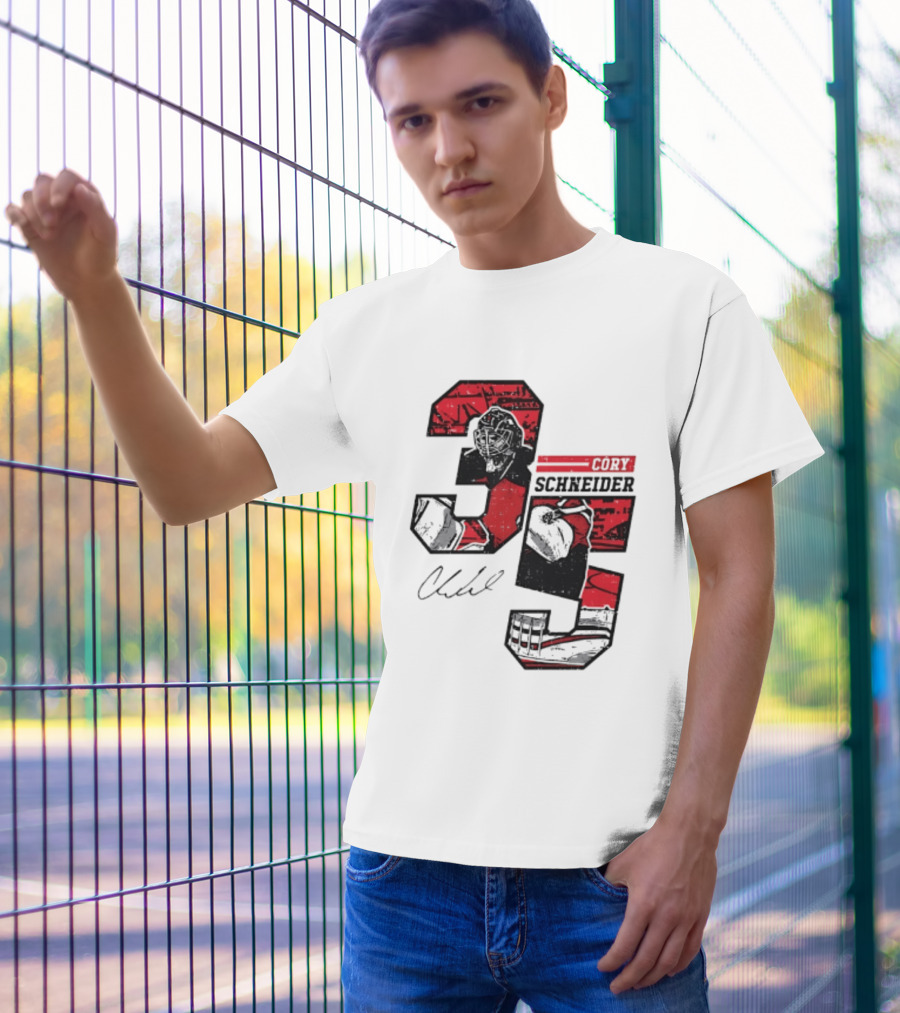 Cory Schneider New Jersey Devils 35 Signature Offset T-Shirt