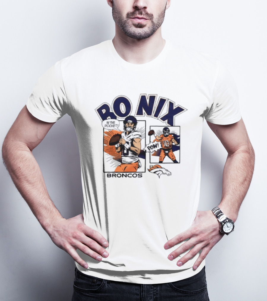 Bo Nix Broncos Comic Pow In The Pocket T-Shirt