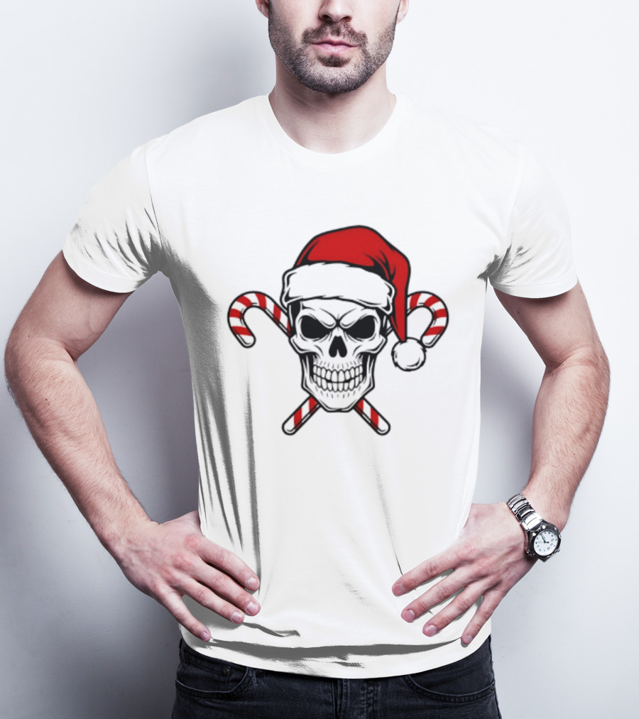 Referee Skullz Santa Skullz Christmas Candy Cane Skull T-Shirt
