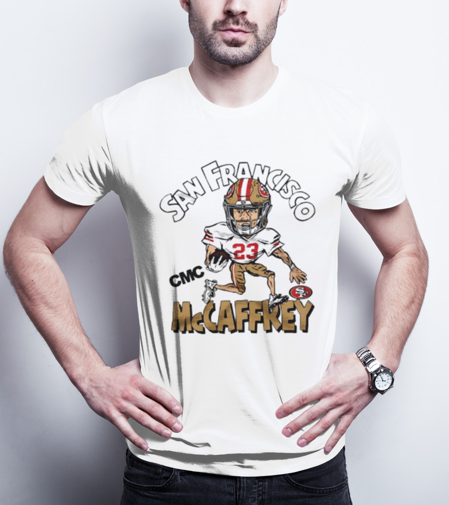 San Francisco 49ers CMC McCaffrey Caricature Football 23 T-Shirt