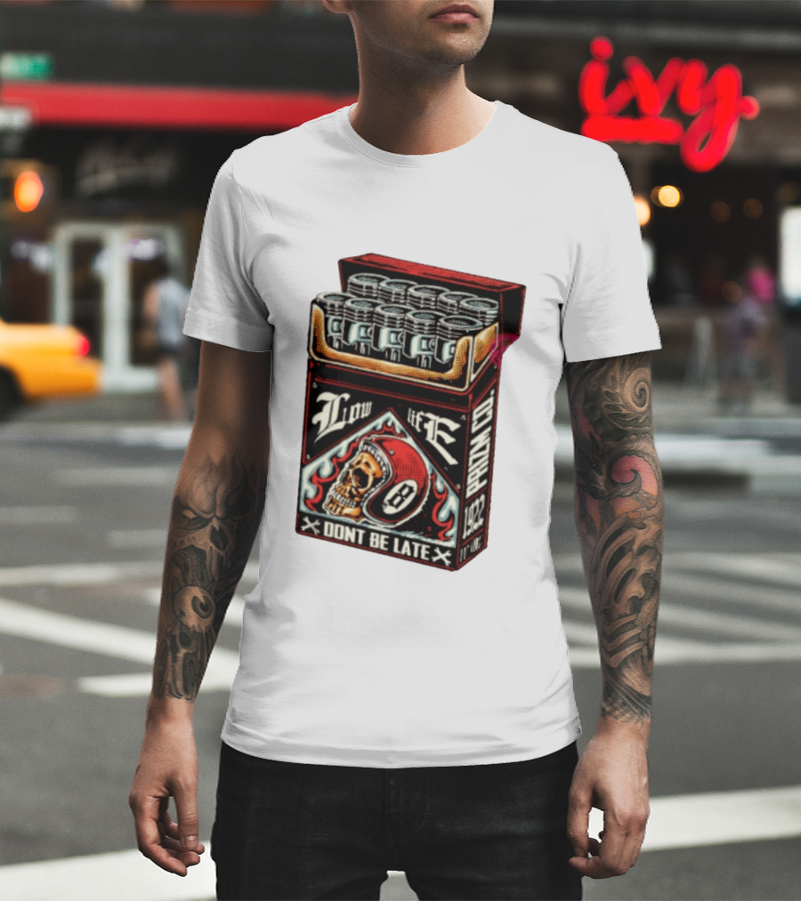 Low Life Prizm Co Don't Be Late Skull Helmet Pistons Pack T-Shirt