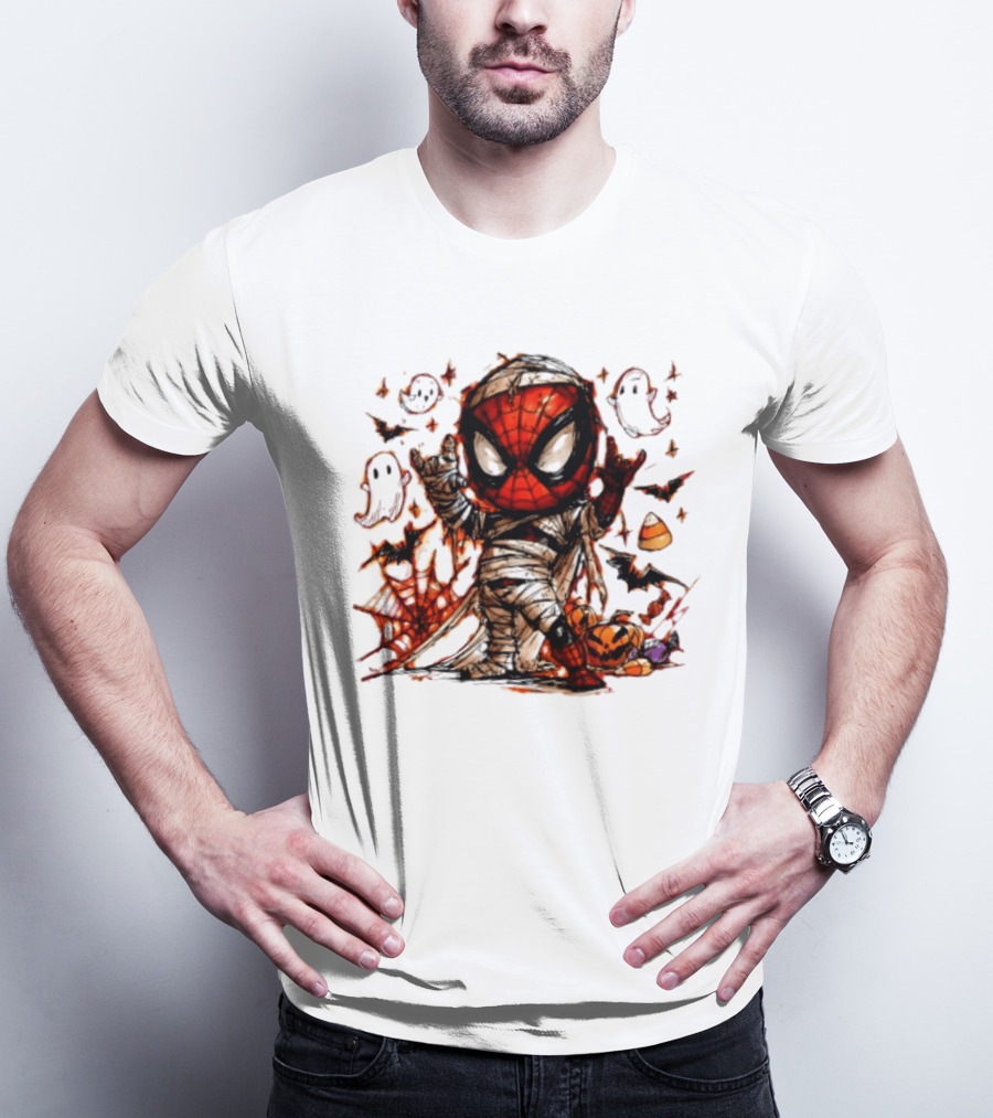 Spider Man Mummy Marvel Halloween Spidey Ghosts Bats Candy Corn Pumpkin T-Shirt