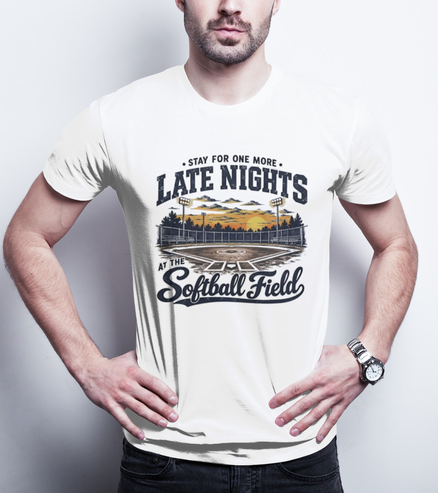 Stay For One More Late Nights At The Softball Field Sunset Scene With Lights T-Shirt