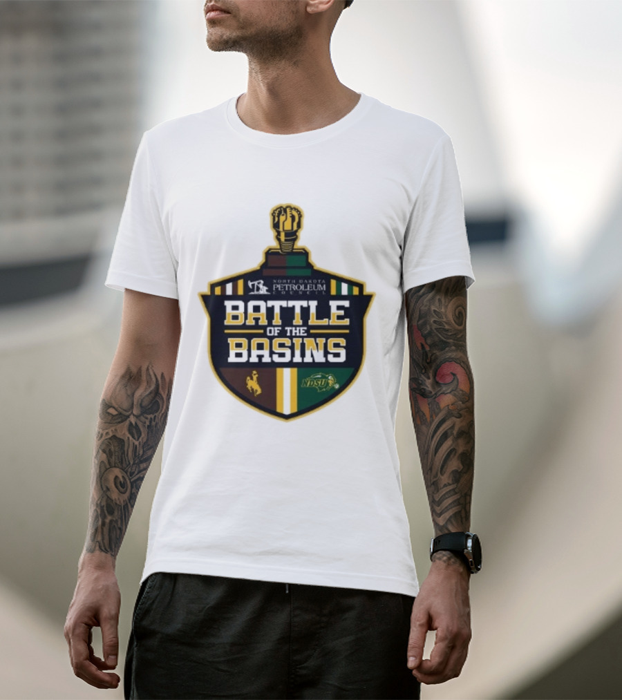 North Dakota Petroleum Council Battle Of The Basins Wyoming Cowboys Vs North Dakota State Bison T-Shirt