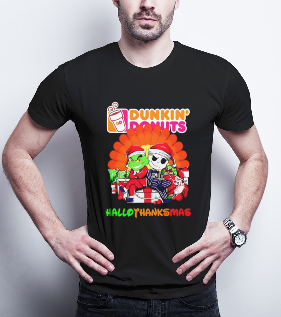 Dunkin' Donuts Grinch Jack Skellington Hallothanksmas 2026 T-Shirt