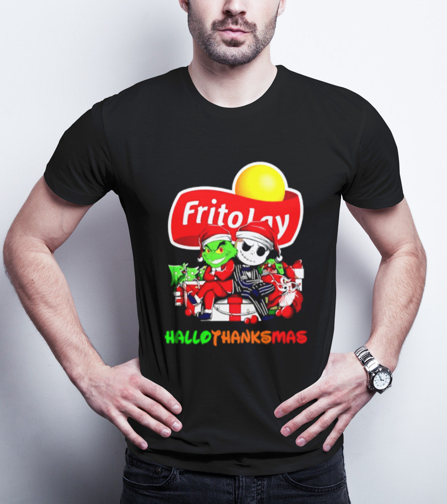 Frito Lay Grinch Jack Skellington Hallothanksmas 2026 Christmas Santa Hats T-Shirt