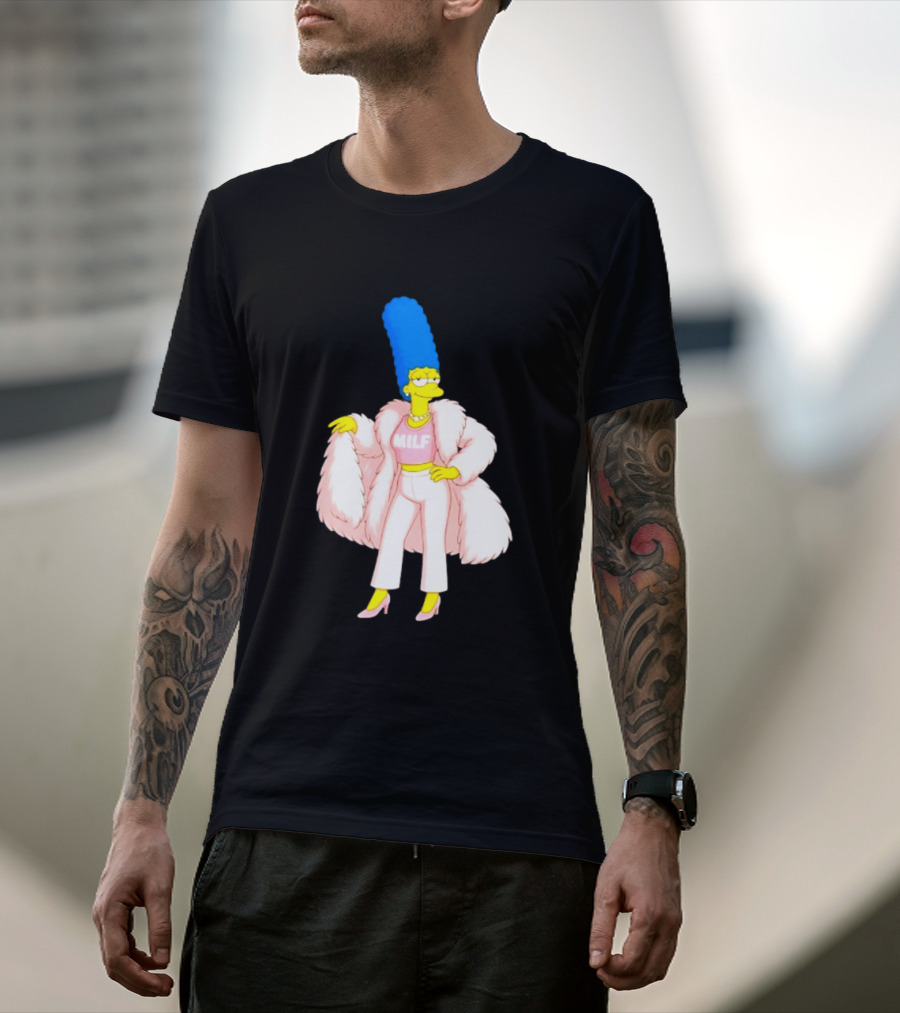 Marge Simpson Milf Pink Fur Coat The Simpsons Cartoon Iconic Character Fashion T-Shirt