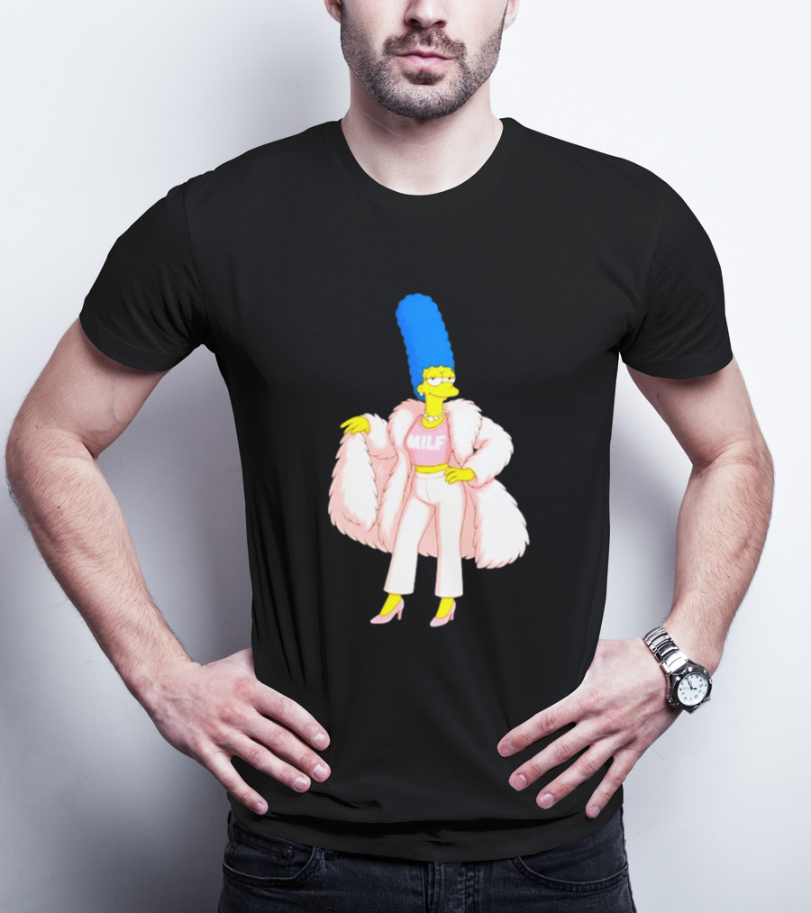 Marge Simpson Milf Pink Fur Coat The Simpsons Cartoon Iconic Character Fashion T-Shirt