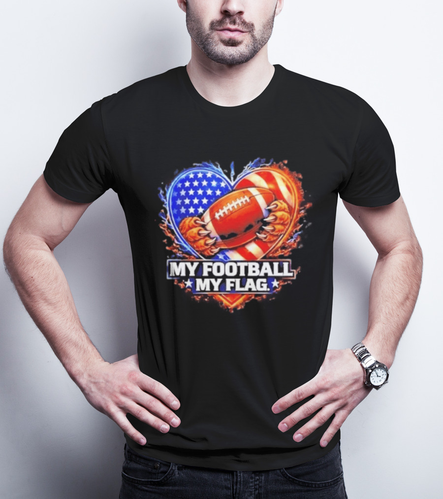 Heart American Football 2026 Season My Football My Flag T-Shirt