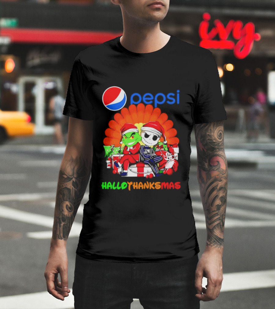 Pepsi Grinch Jack Skellington Hallothanksmas 2026 Holiday Mashup T-Shirt