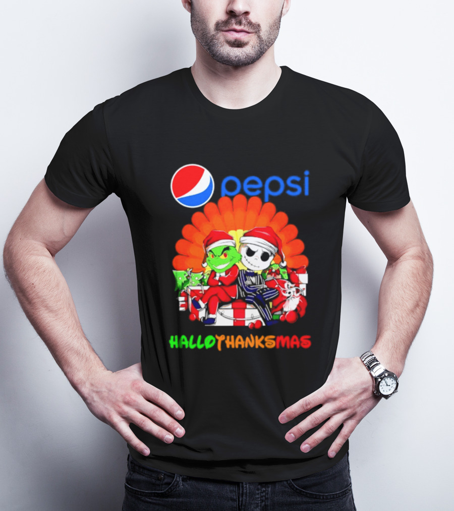 Pepsi Grinch Jack Skellington Hallothanksmas 2026 Holiday Mashup T-Shirt