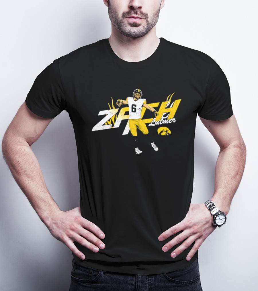 Zach Lutmer Iowa Hawkeyes Number 6 NCAA Football Player Celebration T-Shirt