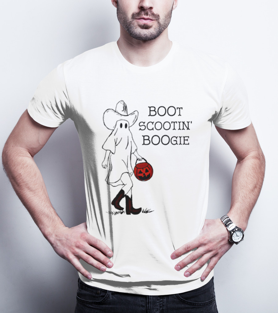 Boot Scootin' Boogie Ghost Cowgirl Halloween Trick Or Treat T-Shirt