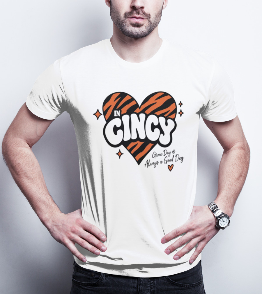 Cincinnati Bengals In Cincy Game Dey Always A Good Dey Tiger Stripes Heart T-Shirt