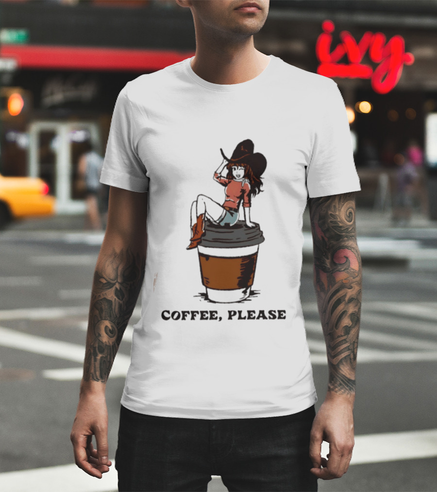 Cowgirl Coffee Please Western Caffeine Cartoon T-Shirt