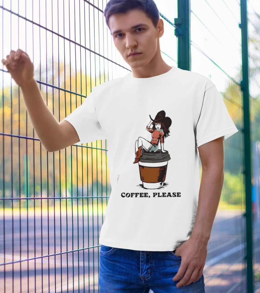 Cowgirl Coffee Please Western Caffeine Cartoon T-Shirt