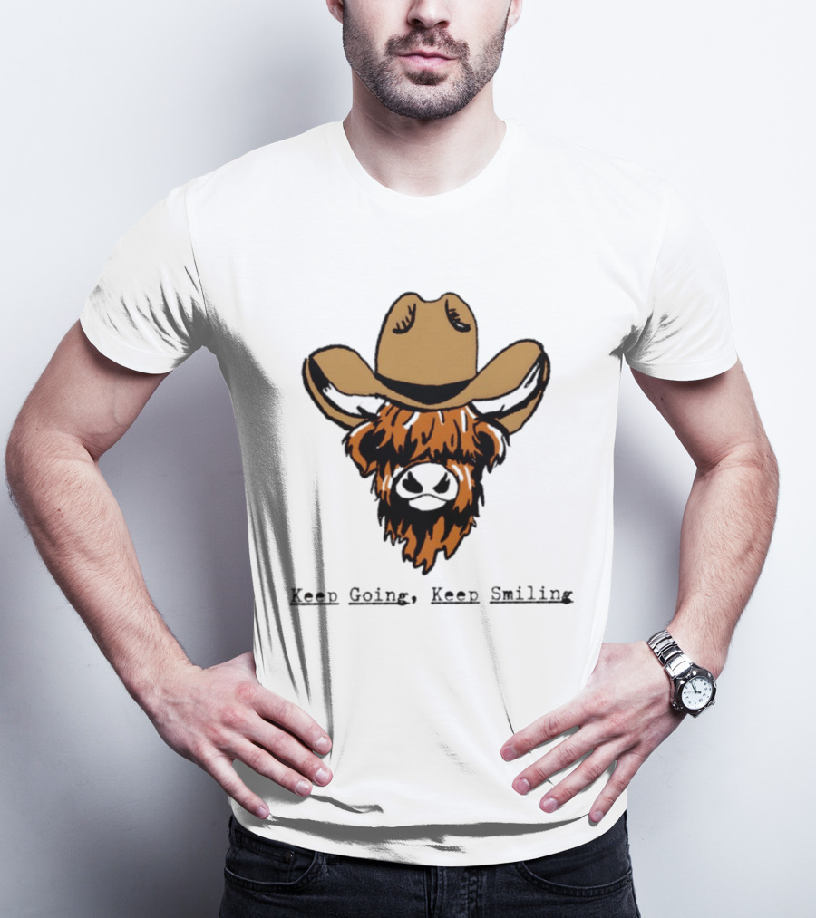 Highland Cow Cowboy Hat Keep Going Keep Smiling Vintage Look T-Shirt