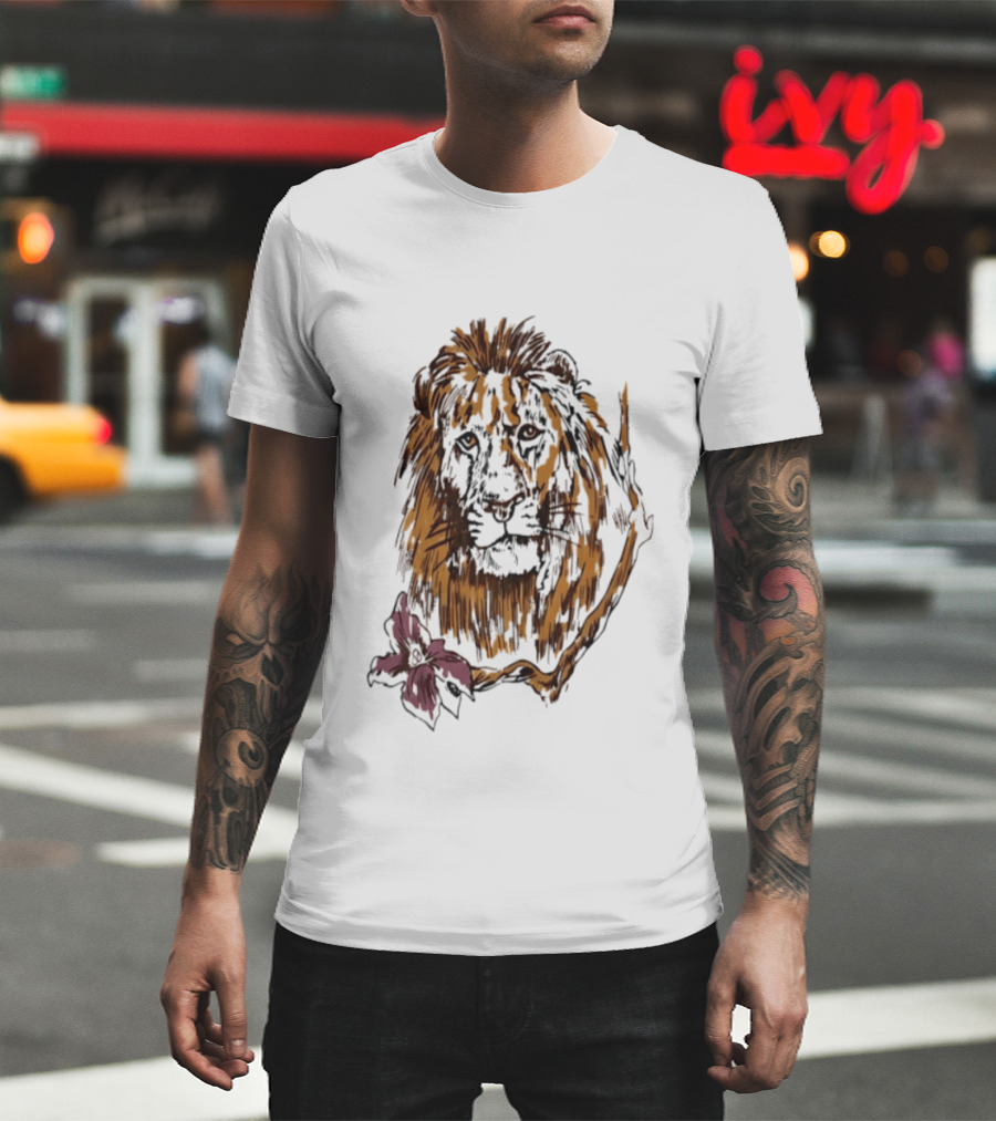 Lion With Purple Flower Wildlife Nature T-Shirt