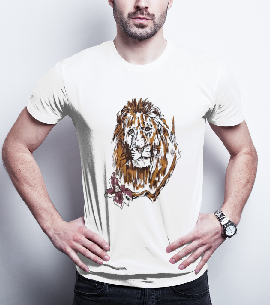 Lion With Purple Flower Wildlife Nature T-Shirt
