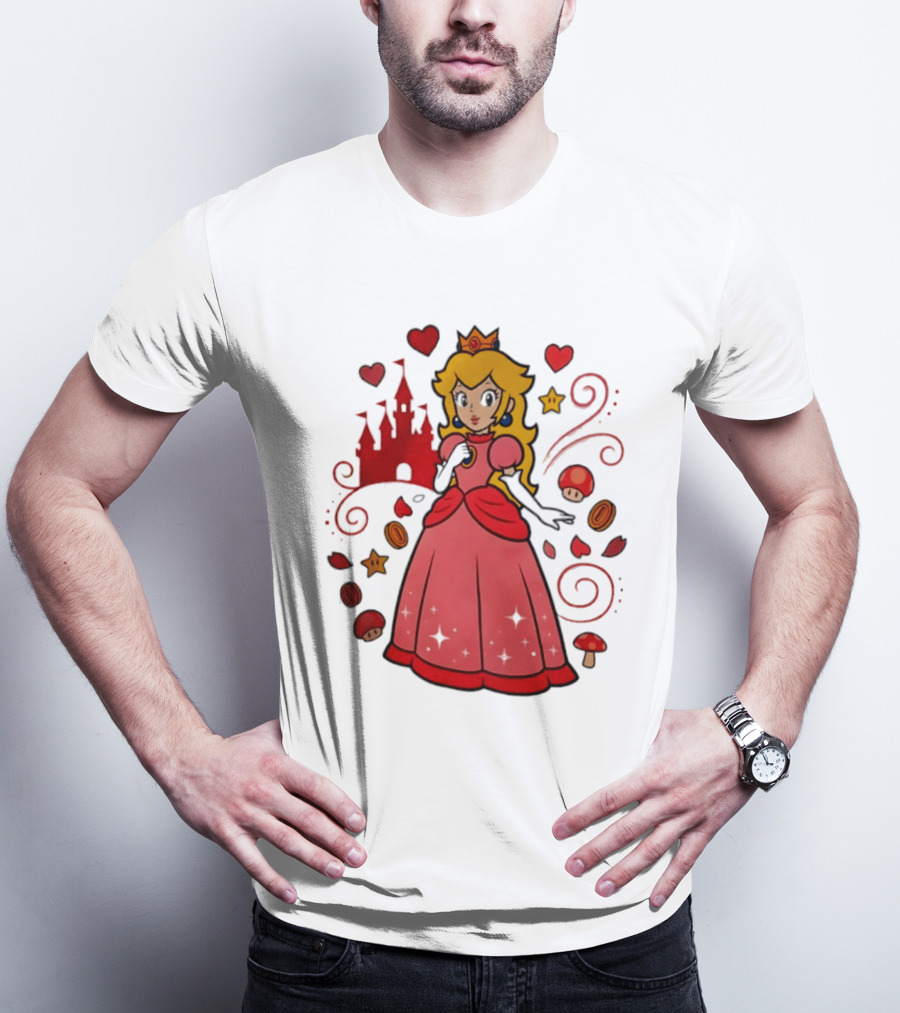 Princess Peach Enchanted Castle Hearts Stars Mushrooms Adventure T-Shirt