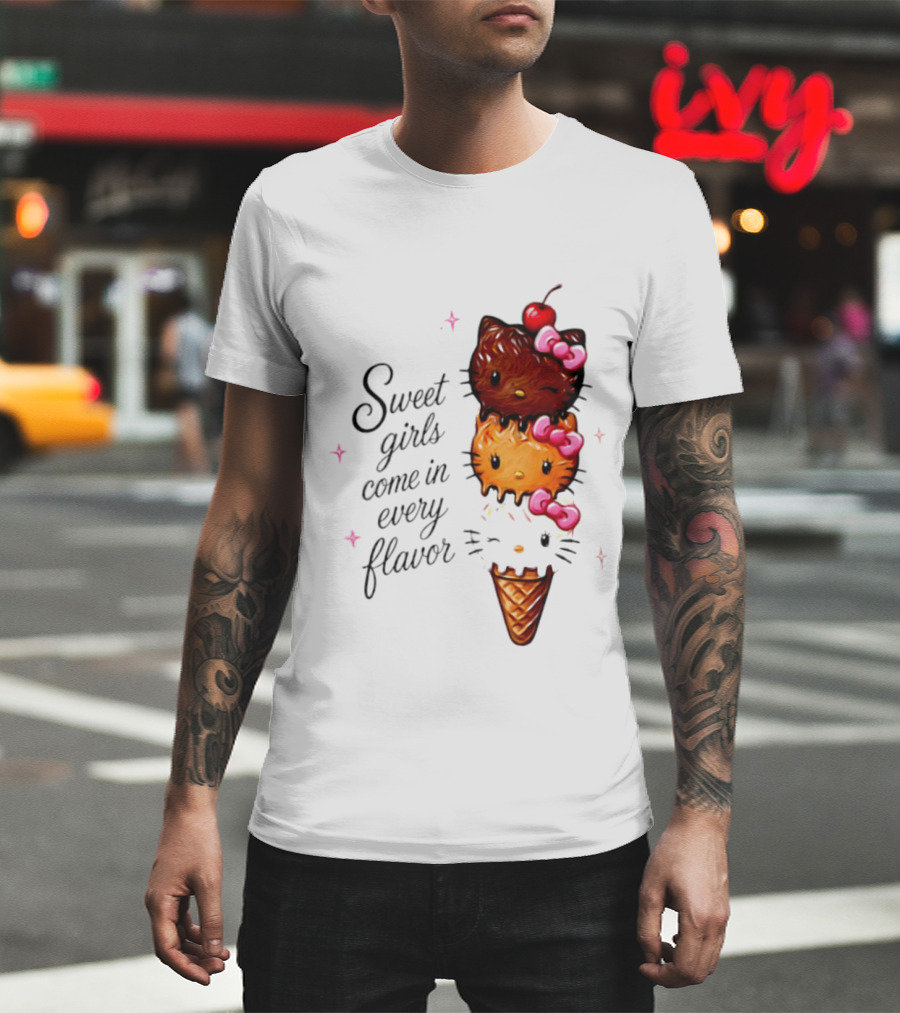 Sweet Girls Come In Every Flavor Hello Kitty Ice Cream Cone T-Shirt