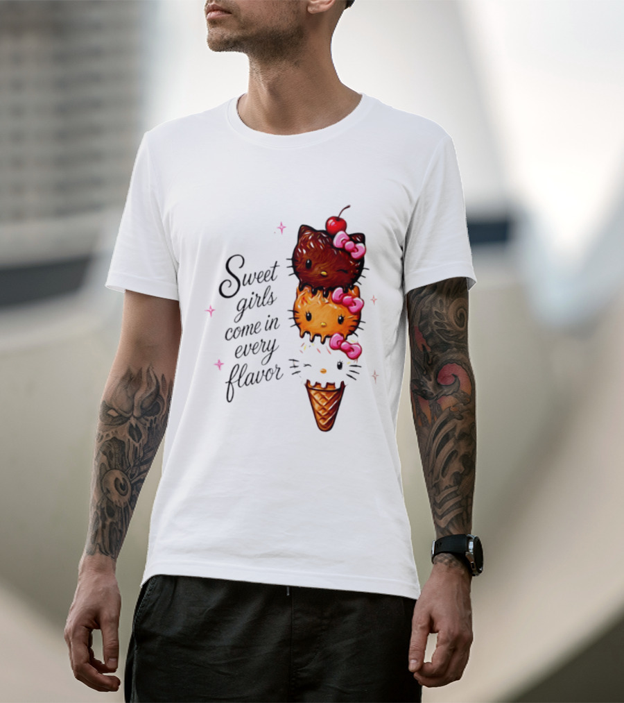Sweet Girls Come In Every Flavor Hello Kitty Ice Cream Cone T-Shirt