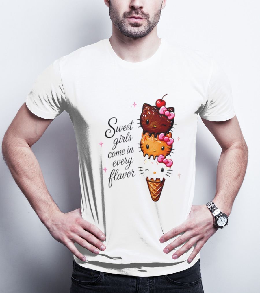 Sweet Girls Come In Every Flavor Hello Kitty Ice Cream Cone T-Shirt