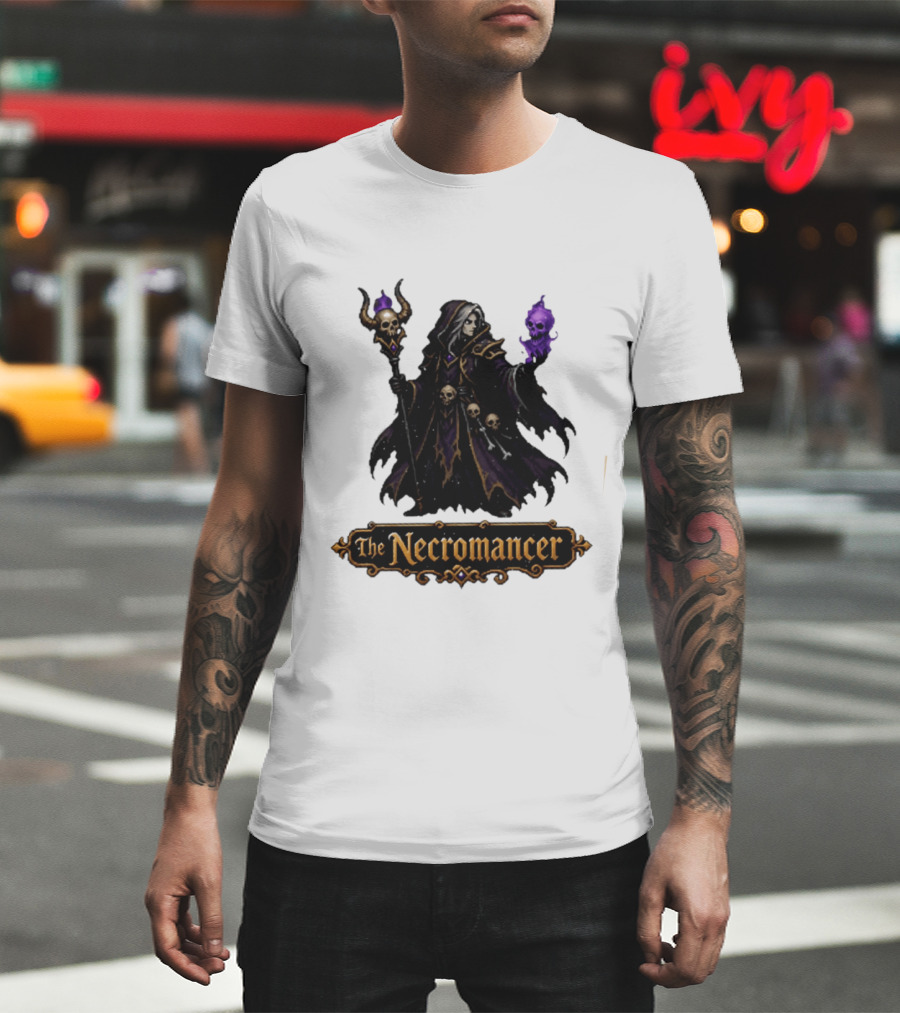 The Necromancer RPG Fantasy Dungeons And Dragons Mage Skulls And Staff T-Shirt
