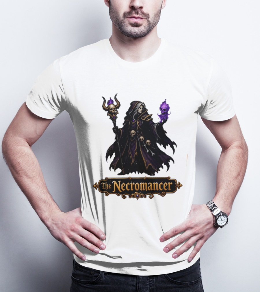 The Necromancer RPG Fantasy Dungeons And Dragons Mage Skulls And Staff T-Shirt