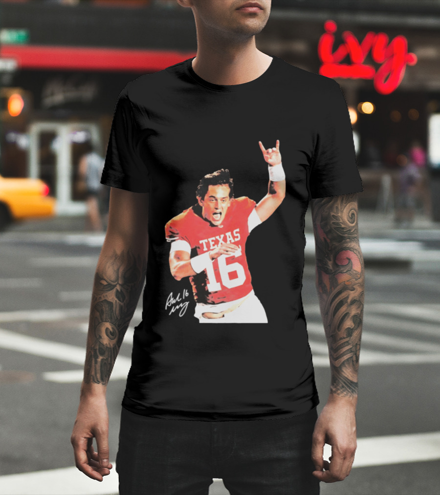Arch Manning Texas Longhorns 16 Rock Hand Gesture T-Shirt