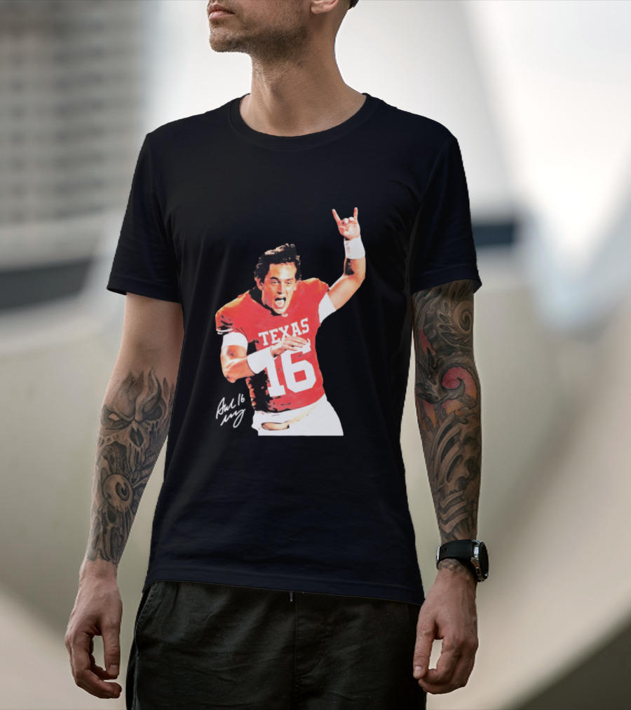 Arch Manning Texas Longhorns 16 Rock Hand Gesture T-Shirt