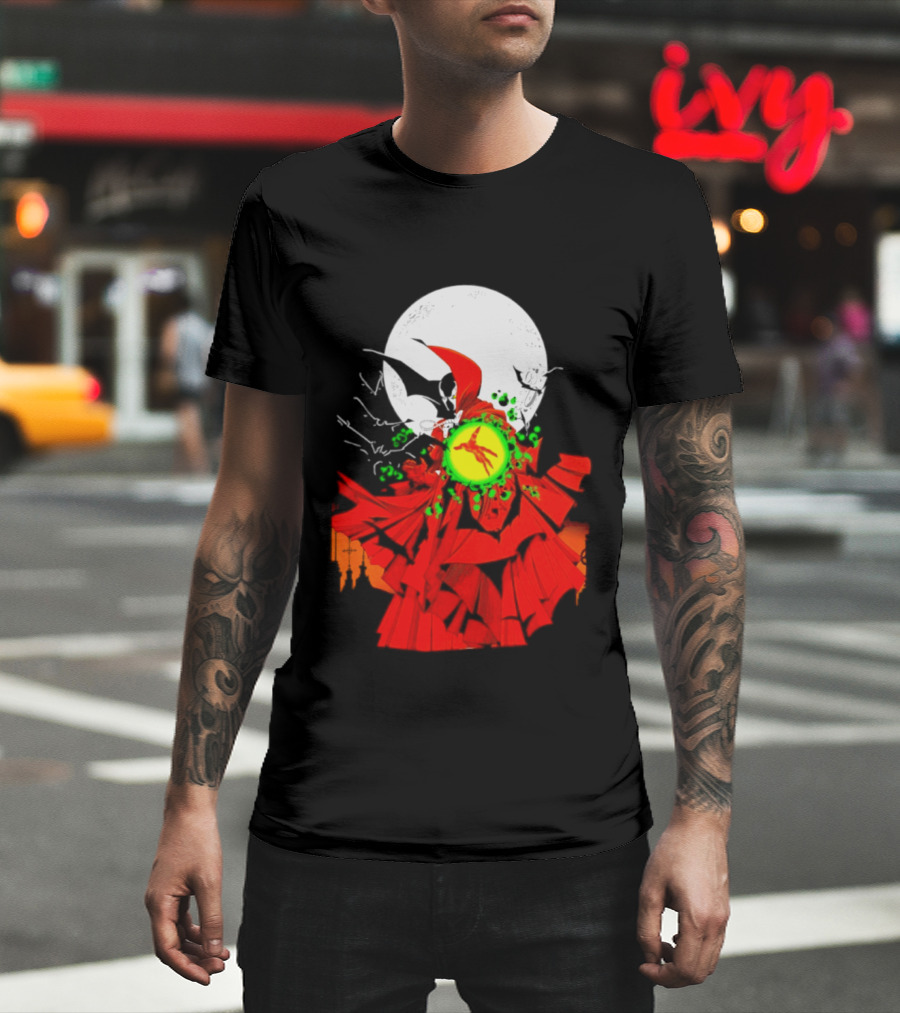 Graveyard Shift Whitegold Industries Spawn Halloween 2026 Full Red Moon T-Shirt