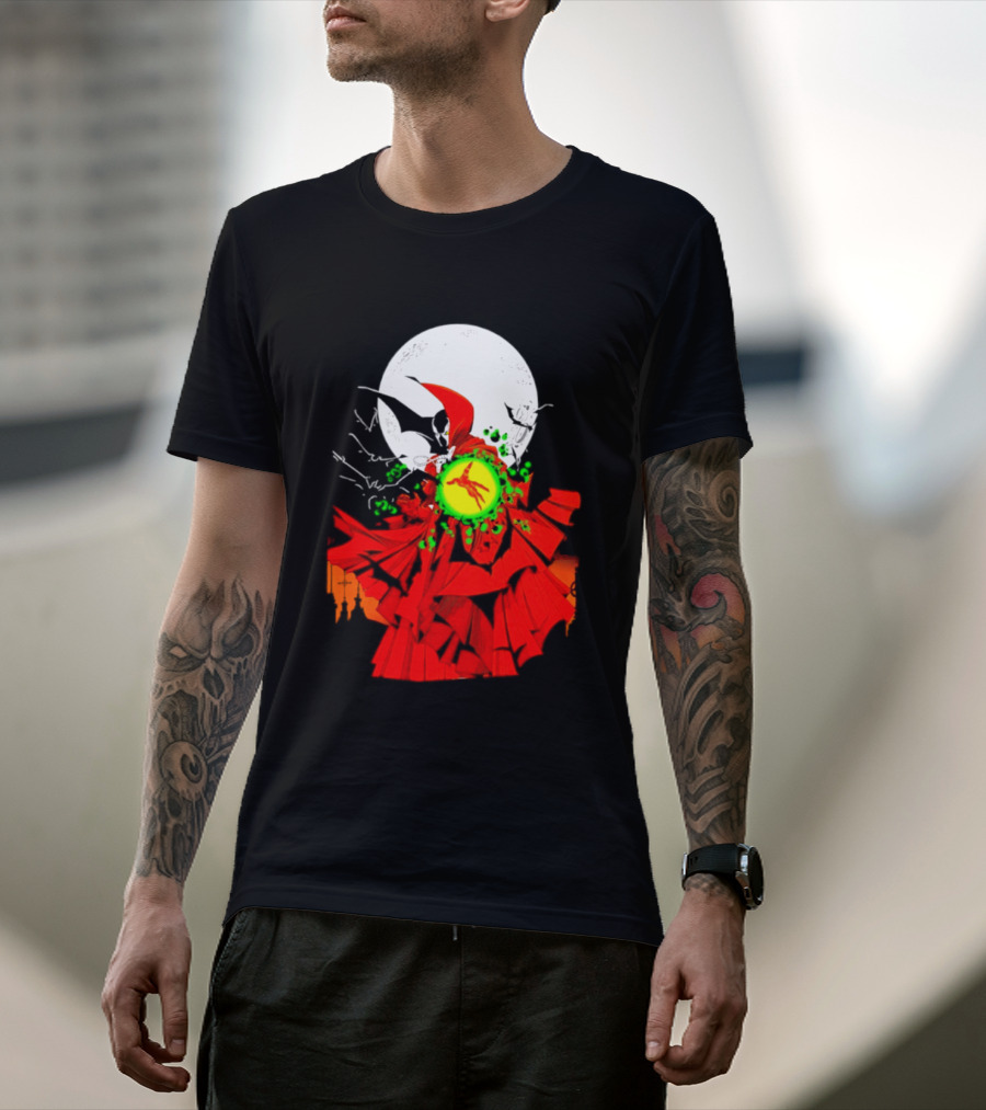 Graveyard Shift Whitegold Industries Spawn Halloween 2026 Full Red Moon T-Shirt