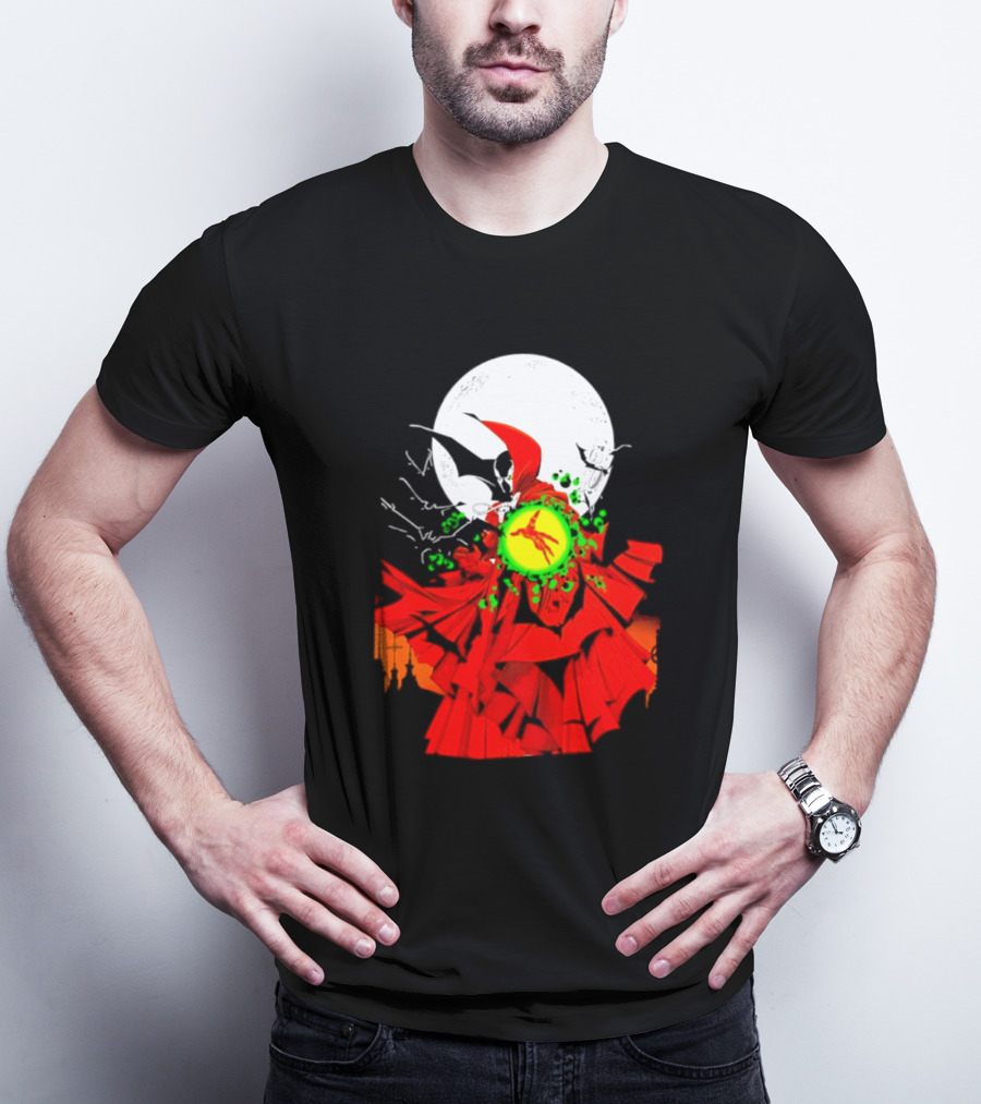 Graveyard Shift Whitegold Industries Spawn Halloween 2026 Full Red Moon T-Shirt