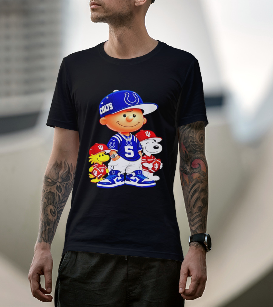Charlie Brown And Snoopy Indianapolis Colts Indiana Hoosiers Football Team Merchandise T-Shirt