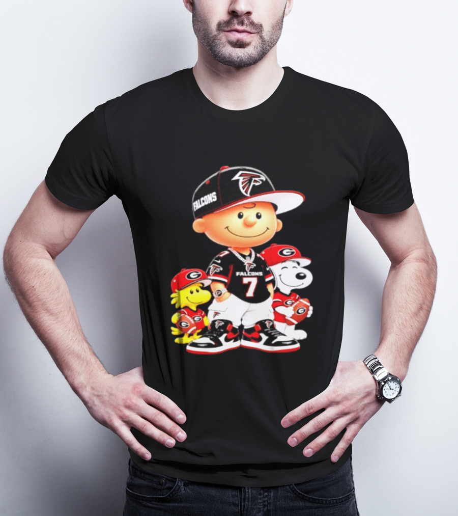 Charlie Brown Snoopy Woodstock Atlanta Falcons Georgia Bulldogs Football Fan Gear T-Shirt