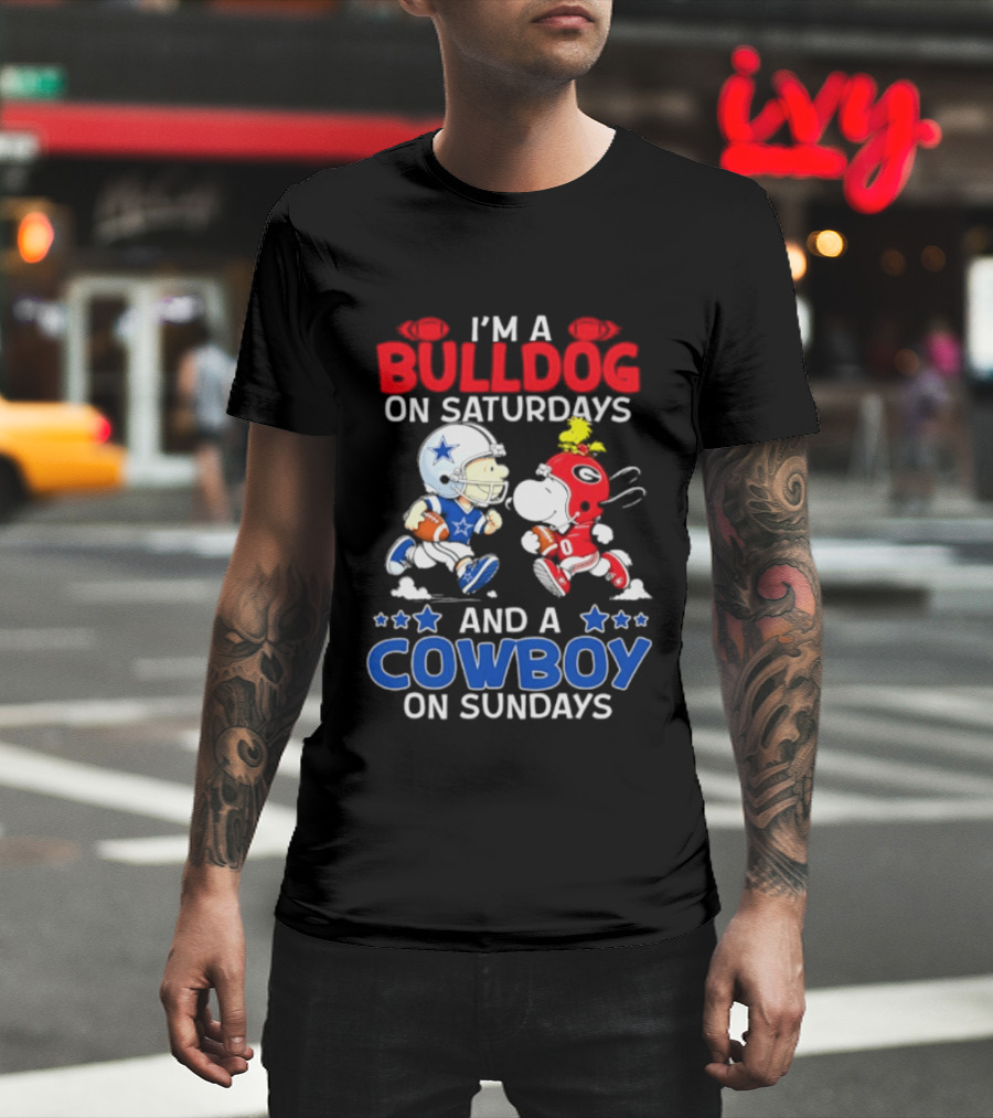 I'm A Bulldog On Saturdays And A Cowboy On Sundays Football Peanuts Sports T-Shirt