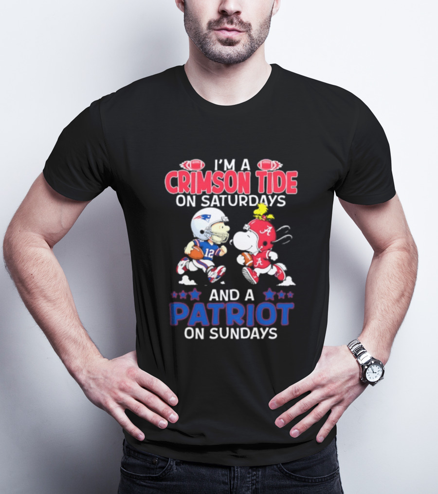 I'm A Crimson Tide On Saturdays And A Patriot On Sundays Football Peanuts T-Shirt