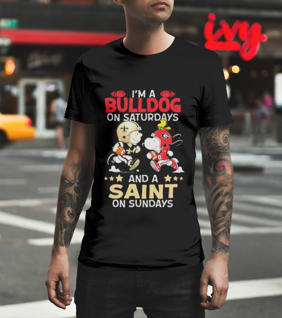 I'm A Bulldog On Saturdays And A Saint On Sundays Football Peanuts T-Shirt