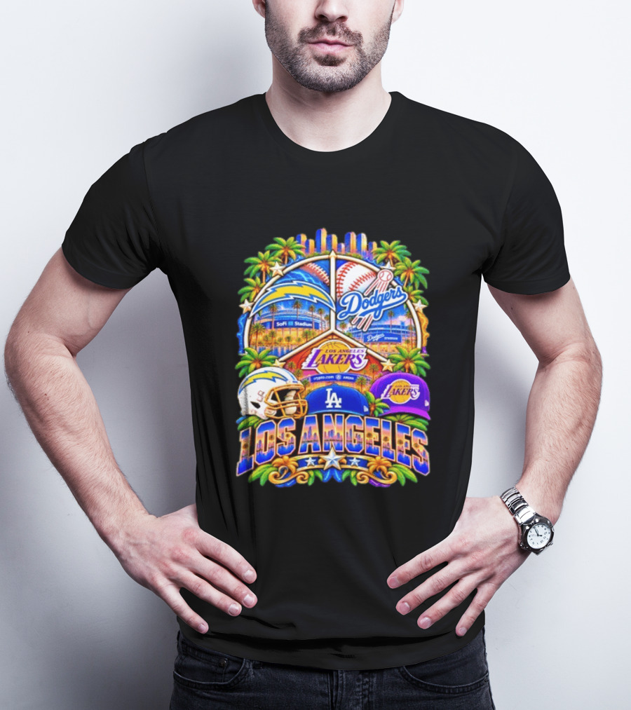Los Angeles Dodgers Chargers Lakers SoFi Stadium City Skyline T-Shirt