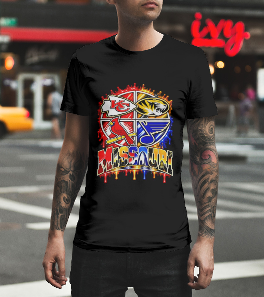 Missouri Kansas City Chiefs Mizzou Tigers St Louis Cardinals Blues Skyline T-Shirt