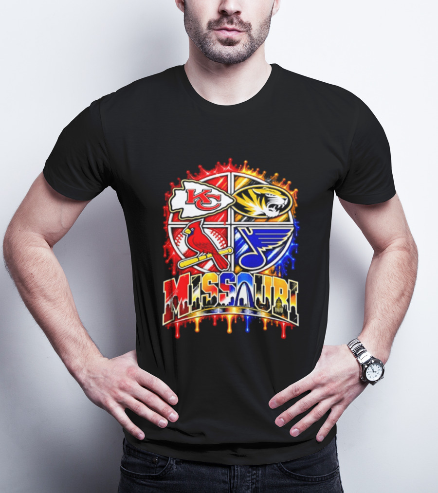 Missouri Kansas City Chiefs Mizzou Tigers St Louis Cardinals Blues Skyline T-Shirt